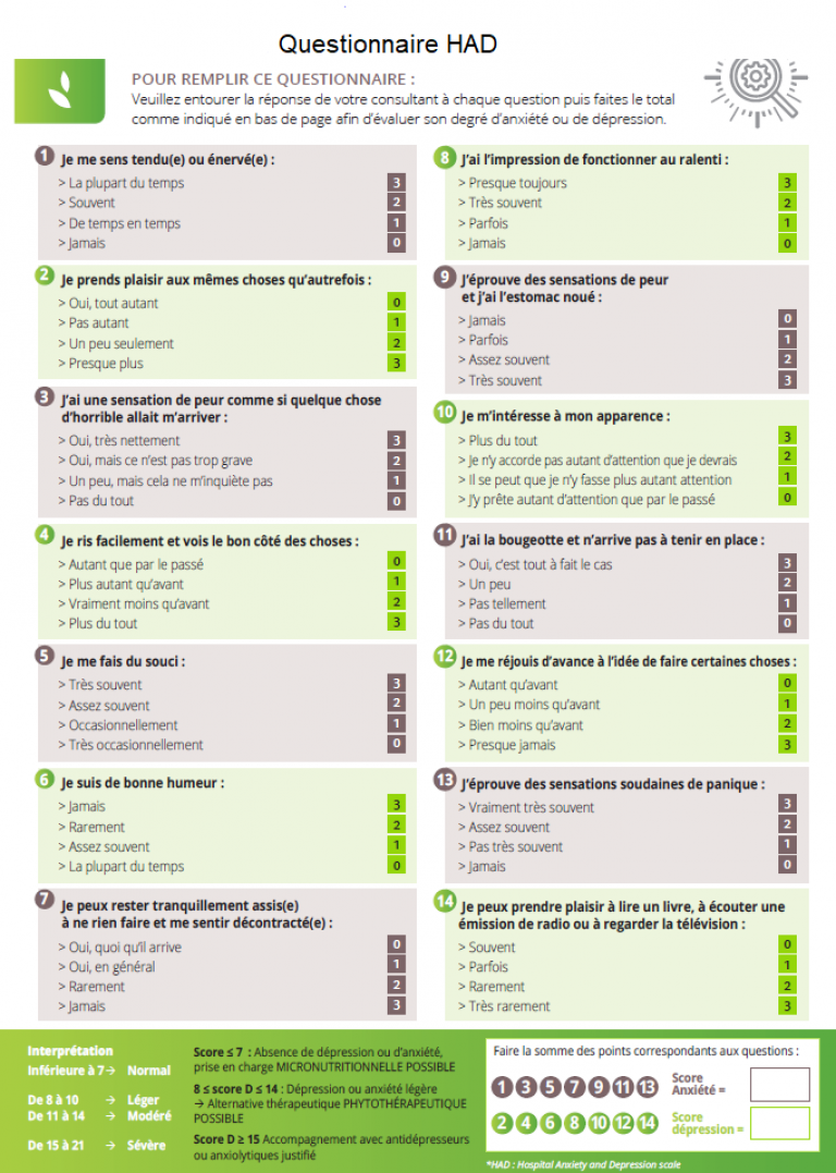 Questionnaire HAD et questionnaire DS - Objectif Detox